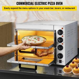 Double Deck Commercial Pizza Oven, 110V 1950W Stainless Steel Electric Pizza Maker with Stone and Shelf - Ideal for Restaurant and Home Pretzels Baked