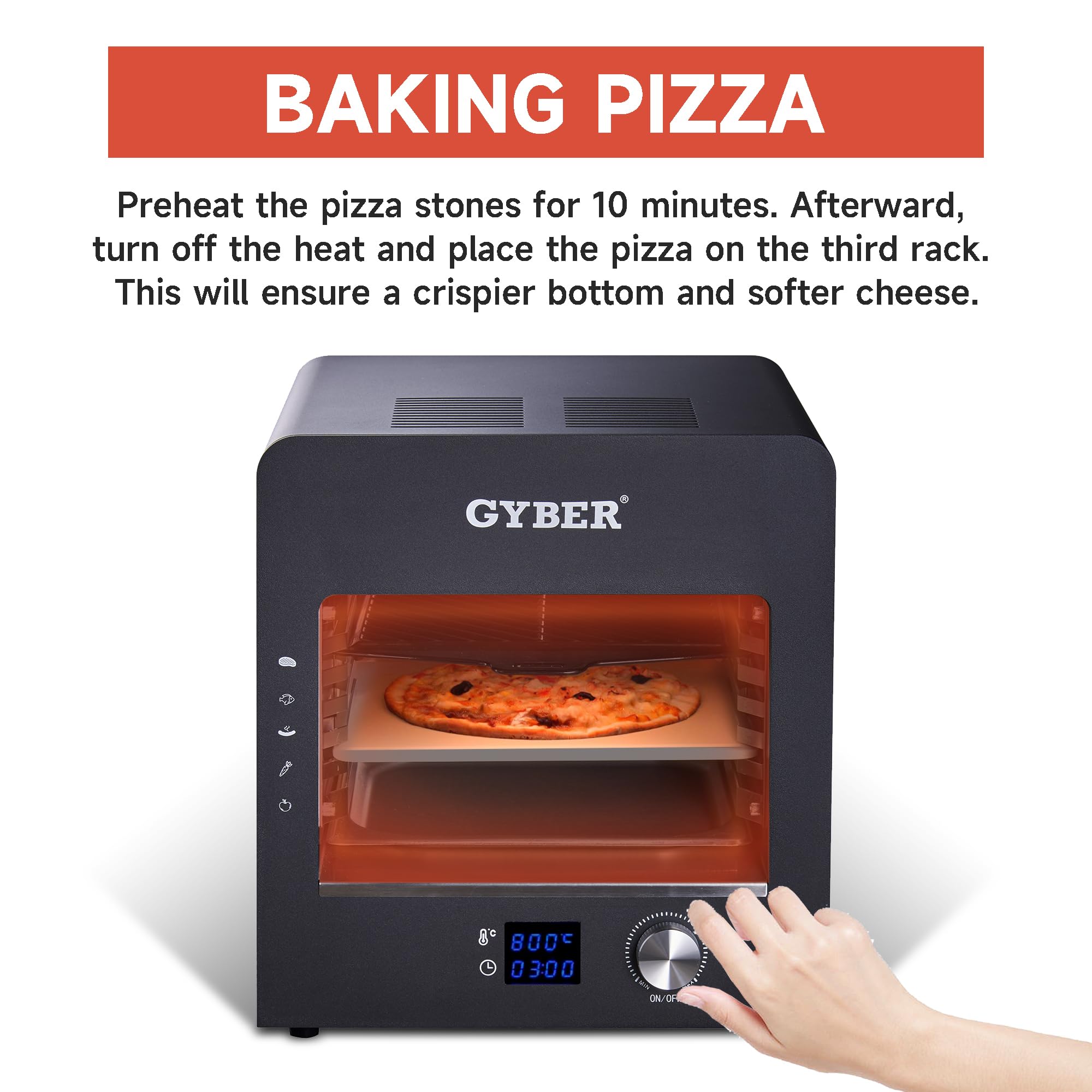 GYBER Ervine Electric Pizza Oven 1800W Power, 825℉ High Temperature, Multi-Layer Temperature Control, Adjustable Settings, View Window, LED Digital Display, Addition for Home and Outdoor Cooking