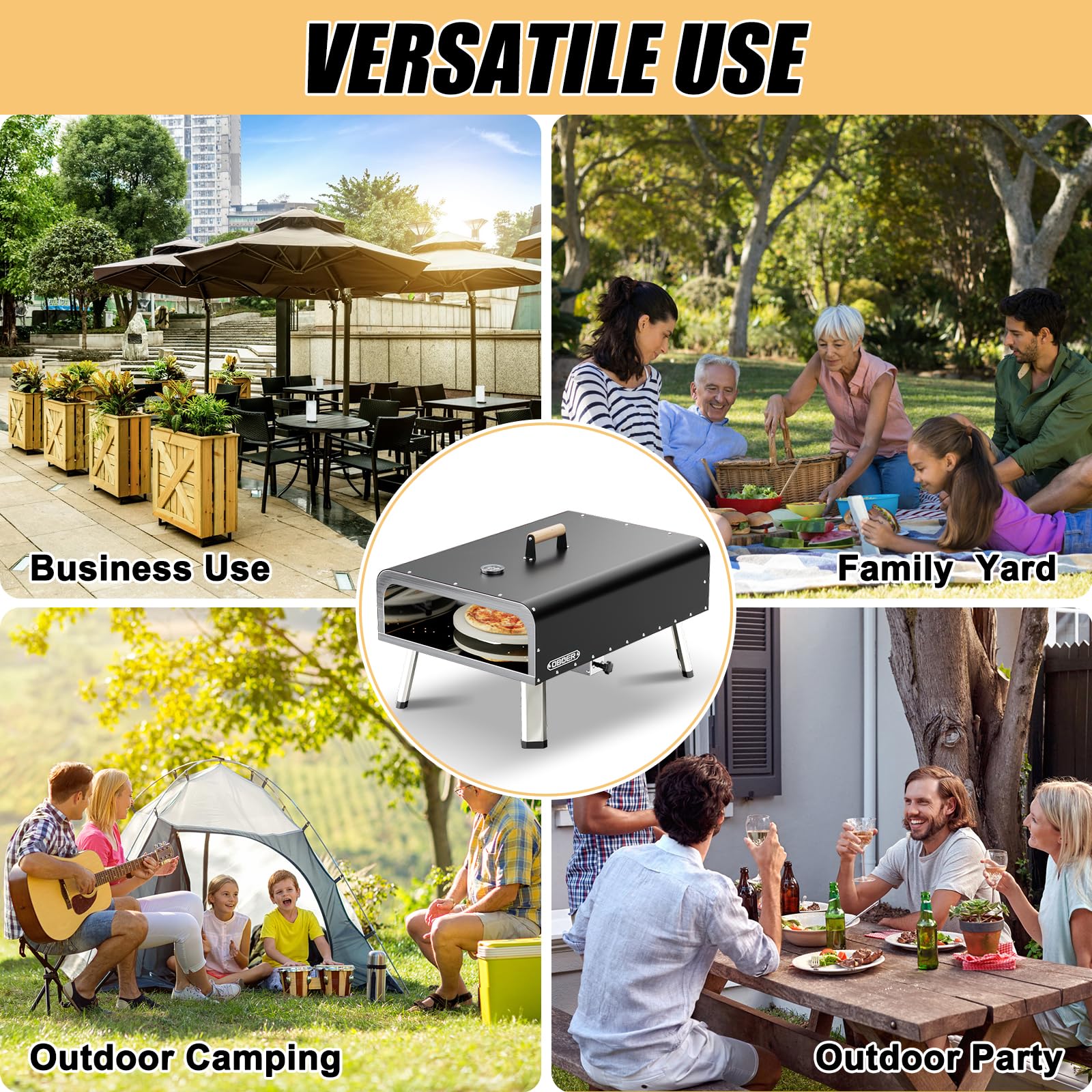 Portable Pizza Oven Outdoor,13" Rotatable Pizza Ovens, Upgrade Wood Fired Pizza Oven Low Smoke (Modern Black, 16'' Gas Oven)