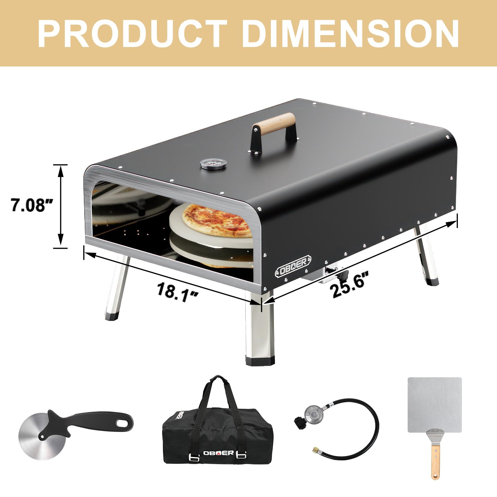 Portable Pizza Oven Outdoor,13" Rotatable Pizza Ovens, Upgrade Wood Fired Pizza Oven Low Smoke (Modern Black, 16'' Gas Oven)