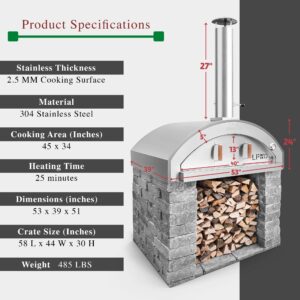 La Piazza Grosso Counter Top - Outdoor Pizza Oven - Wood Burning Oven - Stainless Steel Pizza Oven - 34" x 45” Cooking Surface