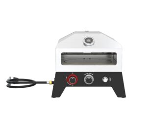 nexgrill 12 in. outdoor gas pizza oven portable propane pizza grilling stove, easy rotation system, outdoor kitchen, 15000btus, 182 sq. in. cooking space, rear access smoker box, portable, 820-0084b