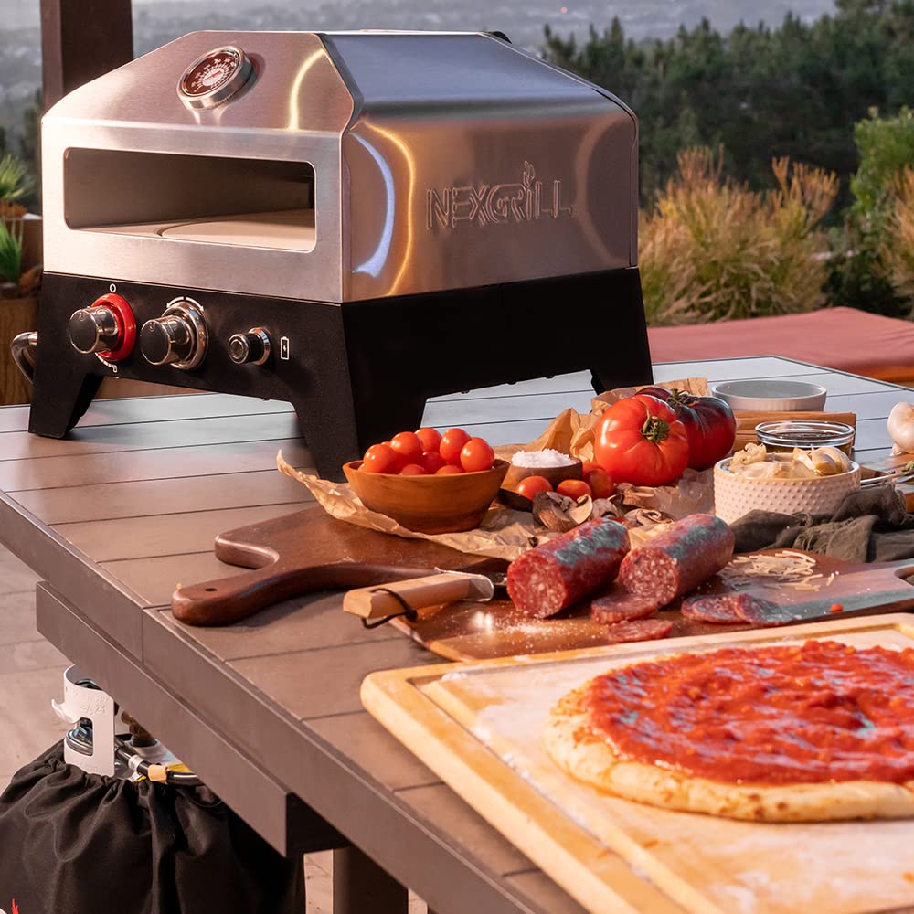 Nexgrill 12 in. Outdoor Gas Pizza Oven Portable Propane Pizza Grilling Stove, Easy Rotation System, Outdoor Kitchen, 15000BTUs, 182 sq. in. cooking space, Rear Access Smoker Box, Portable, 820-0084B