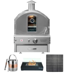 ams fireplace summerset pizza oven - large capacity natural gas outdoor oven with pizza stone and smoker box, 304 stainless steel construction for built-in or countertop use. free tabletop fire pit