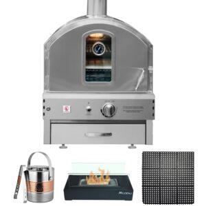 AMS Fireplace Summerset Pizza Oven - Large Capacity Natural Gas Outdoor Oven with Pizza Stone and Smoker Box, 304 Stainless Steel Construction for Built-in or Countertop Use. FREE Tabletop Fire Pit