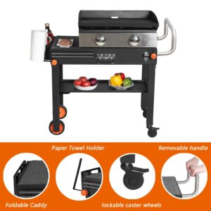 Daintyso Portable Blackstone Griddle Stand Grill Table 17"/22" Grill Cart Pizza Oven Stand Ninja Grill Stand Outdoor Universal Foldable BBQ with Wheels Double Shelf Caddy Cooking Camping Tailgating