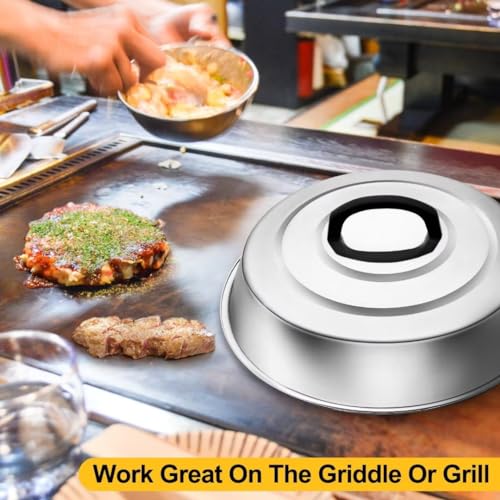 12 Inch Round Cheese Melting Dome of 2, AIKWI Grill Accessories for Blackstone, Heavy Duty Stainless Steel Basting Cover for Flat Top Griddle- BBQ, Camping, Indoor, Outdoor, Restaurant