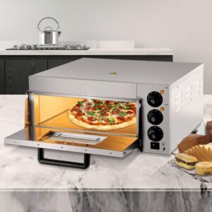 Electric Pizza Oven with Stone and Shelf - 14-inch Single Deck, 110V 1300W - Multipurpose Indoor Pizza Maker for Restaurant and Home Baked Pretzels - Stainless Steel