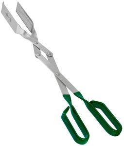 long tongs for grilling: 17.5" heavy duty extra long bbq tongs. scissor grip grilling tongs, stainless steel metal tongs for cooking, kitchen & outdoor barbecue - grilling tools & dad gift, green