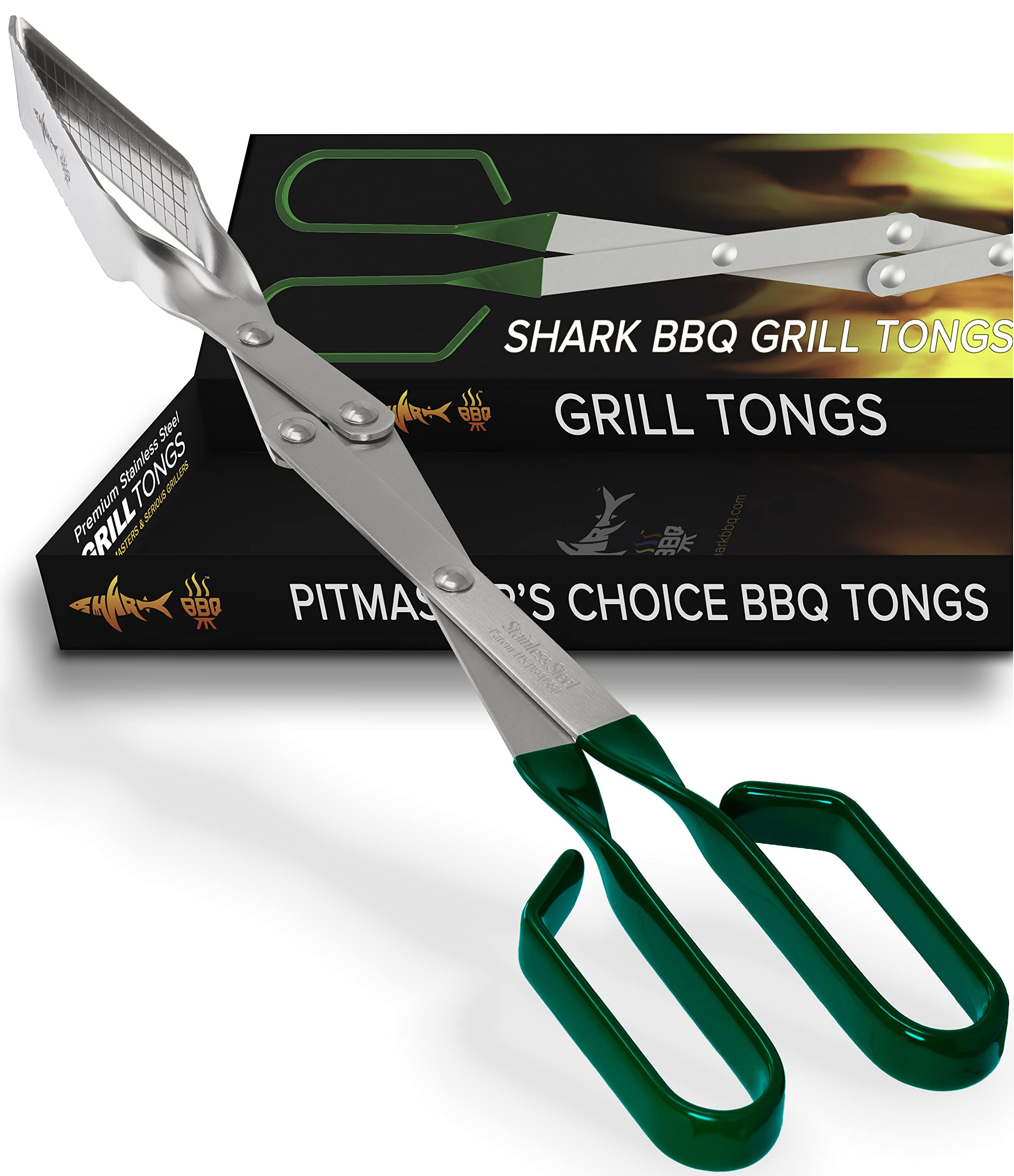 Long Tongs for Grilling: 17.5" Heavy Duty Extra Long BBQ Tongs. Scissor Grip Grilling Tongs, Stainless Steel Metal Tongs for Cooking, Kitchen & Outdoor Barbecue - Grilling Tools & Dad Gift, Green