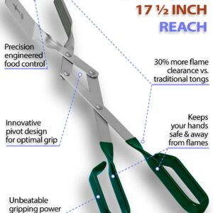 Long Tongs for Grilling: 17.5" Heavy Duty Extra Long BBQ Tongs. Scissor Grip Grilling Tongs, Stainless Steel Metal Tongs for Cooking, Kitchen & Outdoor Barbecue - Grilling Tools & Dad Gift, Green