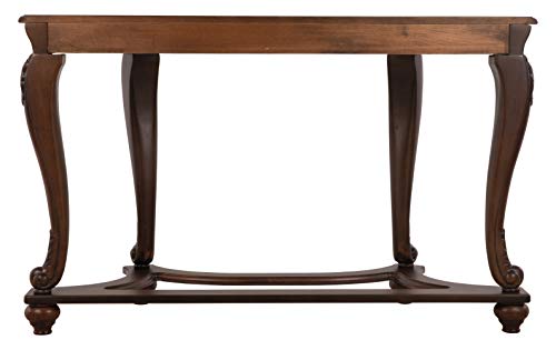 Signature Design by Ashley Norcastle Traditional Half Moon Sofa Table with Beveled Glass Top and Scrollwork Legs, Dark Brown