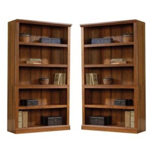 home square modern 2 piece wood bookcase set with 5 shelf in washington cherry