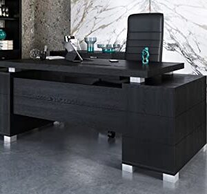 Zuri Furniture 79" Modern Ford Executive Desk with Filing Cabinets - Black Oak