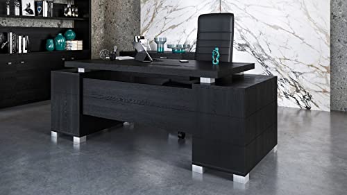 Zuri Furniture 79" Modern Ford Executive Desk with Filing Cabinets - Black Oak