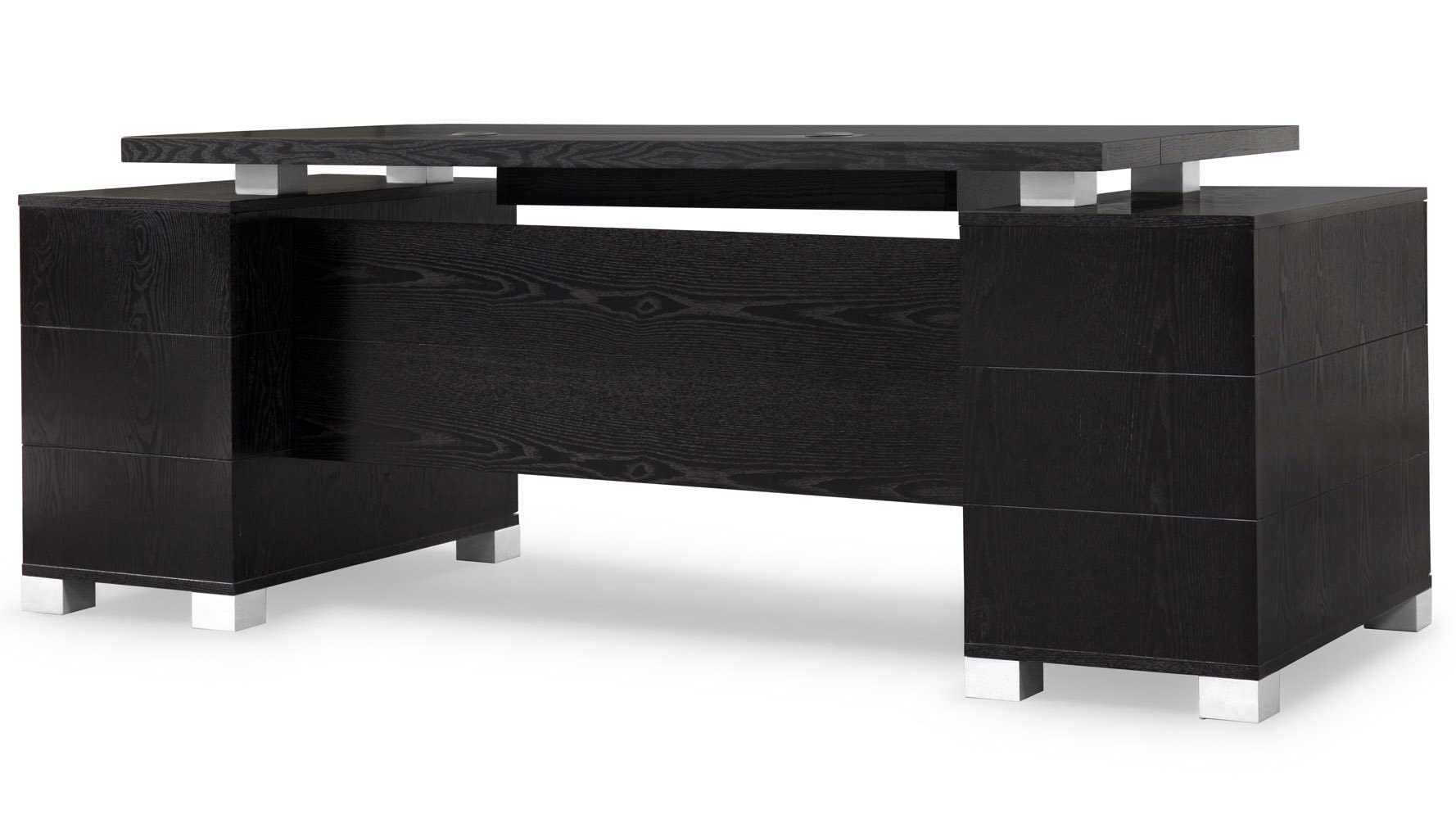 Zuri Furniture 79" Modern Ford Executive Desk with Filing Cabinets - Black Oak