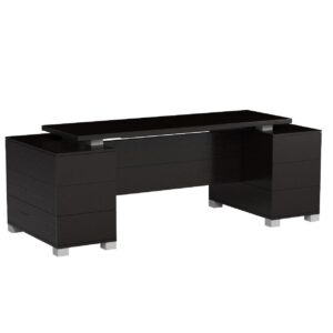 Zuri Furniture 79" Modern Ford Executive Desk with Filing Cabinets - Black Oak