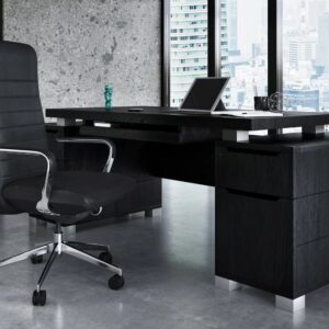 Zuri Furniture 79" Modern Ford Executive Desk with Filing Cabinets - Black Oak