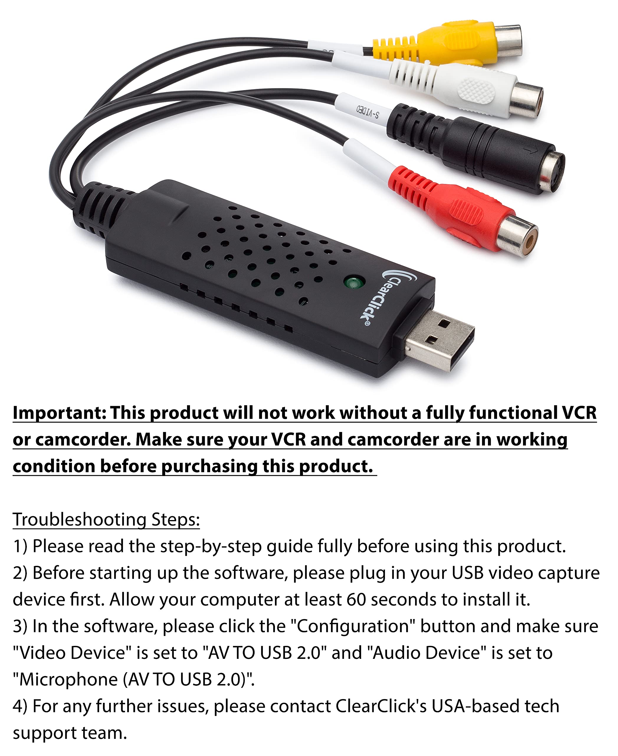 ClearClick VHS To DVD Wizard with USB Video Grabber & Free USA Tech Support