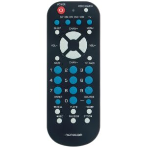 RCR503BR sub RCR503BE RCR503BZ 3-Device Palm-Sized Universal Remote Control fit for TV DVD or VCR Satellite Receiver Cable Box Digital TV Converter