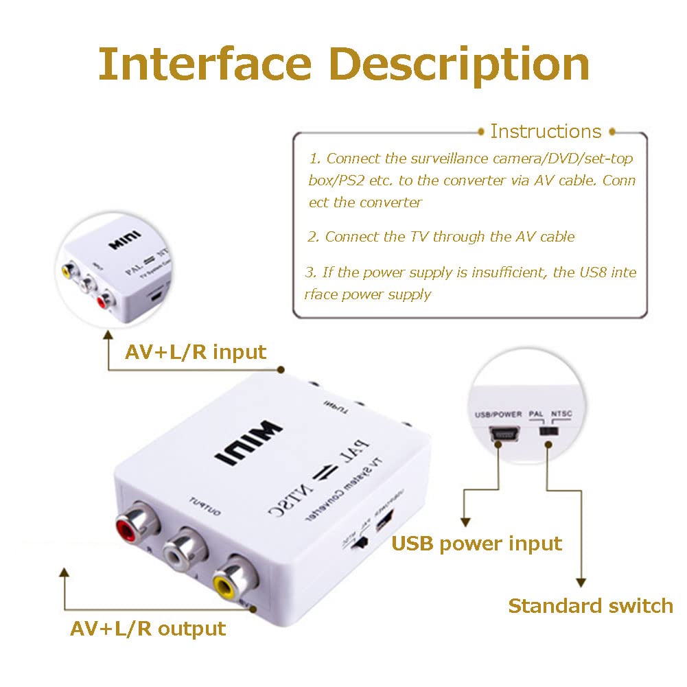 Mini PAL to NTSC Converter PAL NTSC Mutual Conversion Converter Adapter for Most DVD Players/recorders, camcorders, VCRs, Video Monitors and Various TV Systems