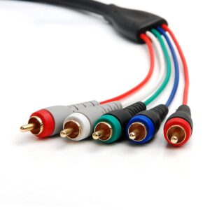 bluerigger component video cable with audio (25ft, rca- 5 cable, supports 1080i) - compatible with dvd players, vcr, camcorder, projector