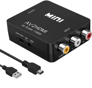 hpdelgb rca to hdmi converter, 1080p mini rca composite cvbs av to hdmi video audio converter adapter for pc xbox ps4 ps3 vhs vcr dvd tv stb support pal/ntsc with usb power cable