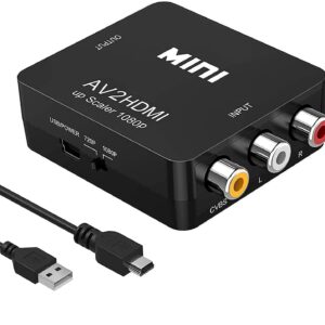 HPDELGB RCA to HDMI Converter, 1080P Mini RCA Composite CVBS AV to HDMI Video Audio Converter Adapter for PC Xbox PS4 PS3 VHS VCR DVD TV STB Support PAL/NTSC with USB Power Cable