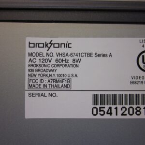 Broksonic 4-Head Mono VCR (VHSA-6741CTBE)