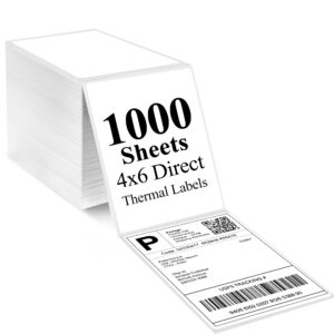 lotfancy 4x6 direct thermal shipping labels, 1000 thermal labels fanfold with perforated and strong adhesive, white mailing labels compatible with zebra, rollo thermal printer