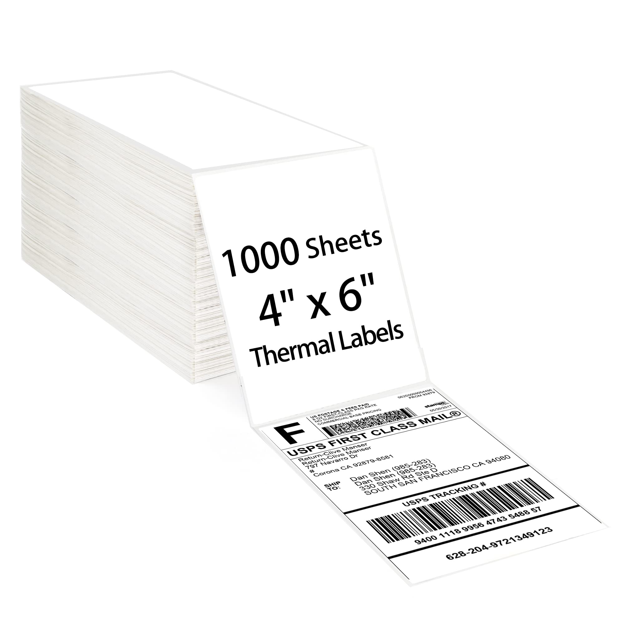 LotFancy 4x6 Direct Thermal Shipping Labels, 1000 Thermal Labels Fanfold with Perforated and Strong Adhesive, White Mailing Labels Compatible with Zebra, Rollo Thermal Printer