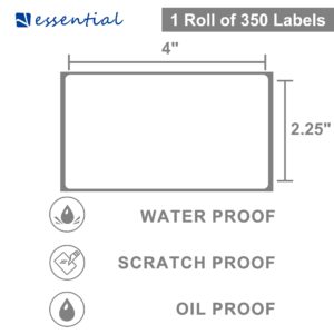 ESSENTIAL 2.25"x 4" White Direct Thermal Barcode Labels, Shipping Labels, Compatible with Zebra & Rollo Label Printer, 350 Labels of Roll (1 Roll)