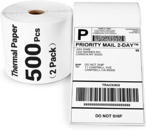 asprink 4"x6" thermal shipping labels - thermal address labels for shipping label printer - label paper compatible with munbyn, rollo, zebra and other label printer, 2 pack(500 roll/pack)