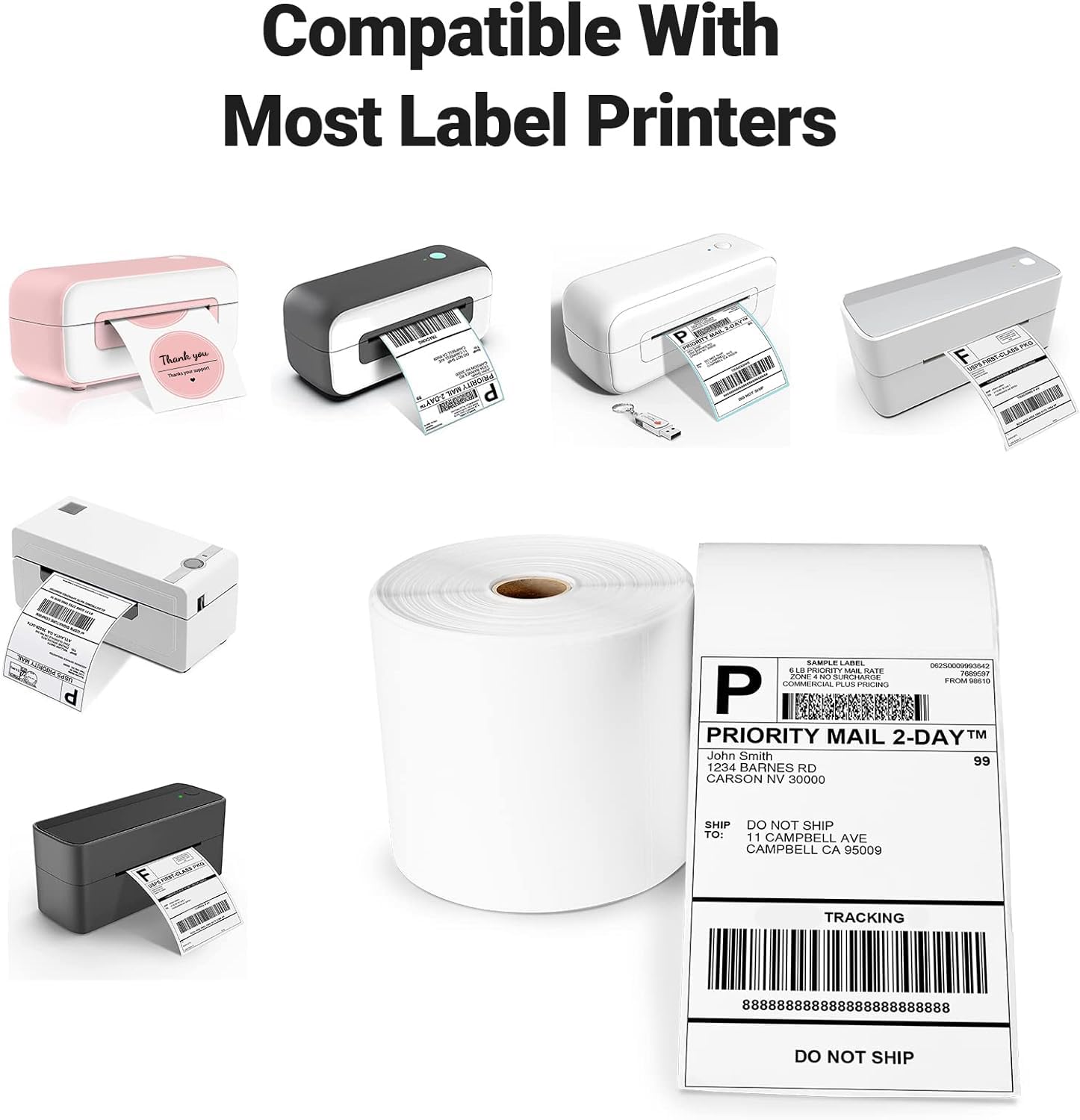 ASprink 4"x6" Thermal Shipping Labels - Thermal Address Labels for Shipping Label Printer - Label Paper Compatible with MUNBYN, Rollo, Zebra and Other Label Printer, 2 Pack(500 Roll/Pack)