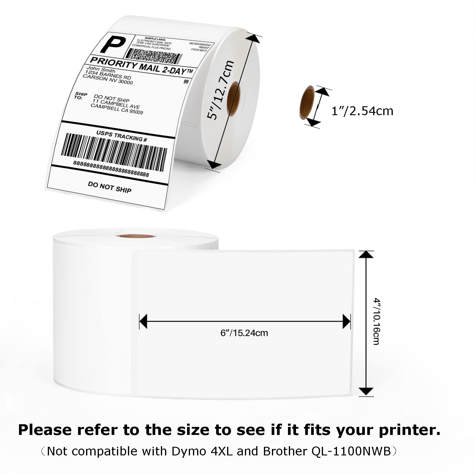 Memoking 4x6 Thermal Label Roll - Direct Thermal Shipping Labels Package Labels Compatible with Rollo Phomemo and All 4 * 6 Label Printers (Pack of 500 4''x 6'' Labels)