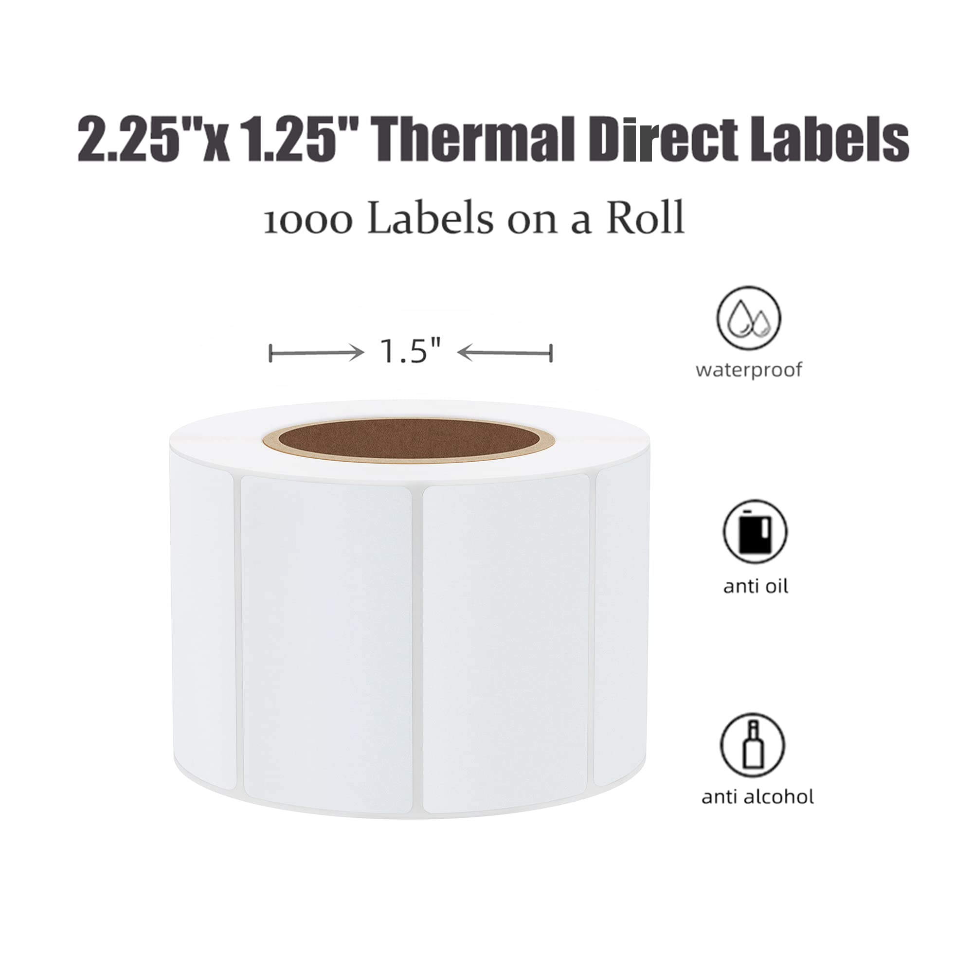 Hybsk 2.25x1.25 inch Direct Thermal Labels for Barcodes, Address, Compatible with Rollo Label Printer & Zebra Desktop Printers (2.25"x1.25",White)