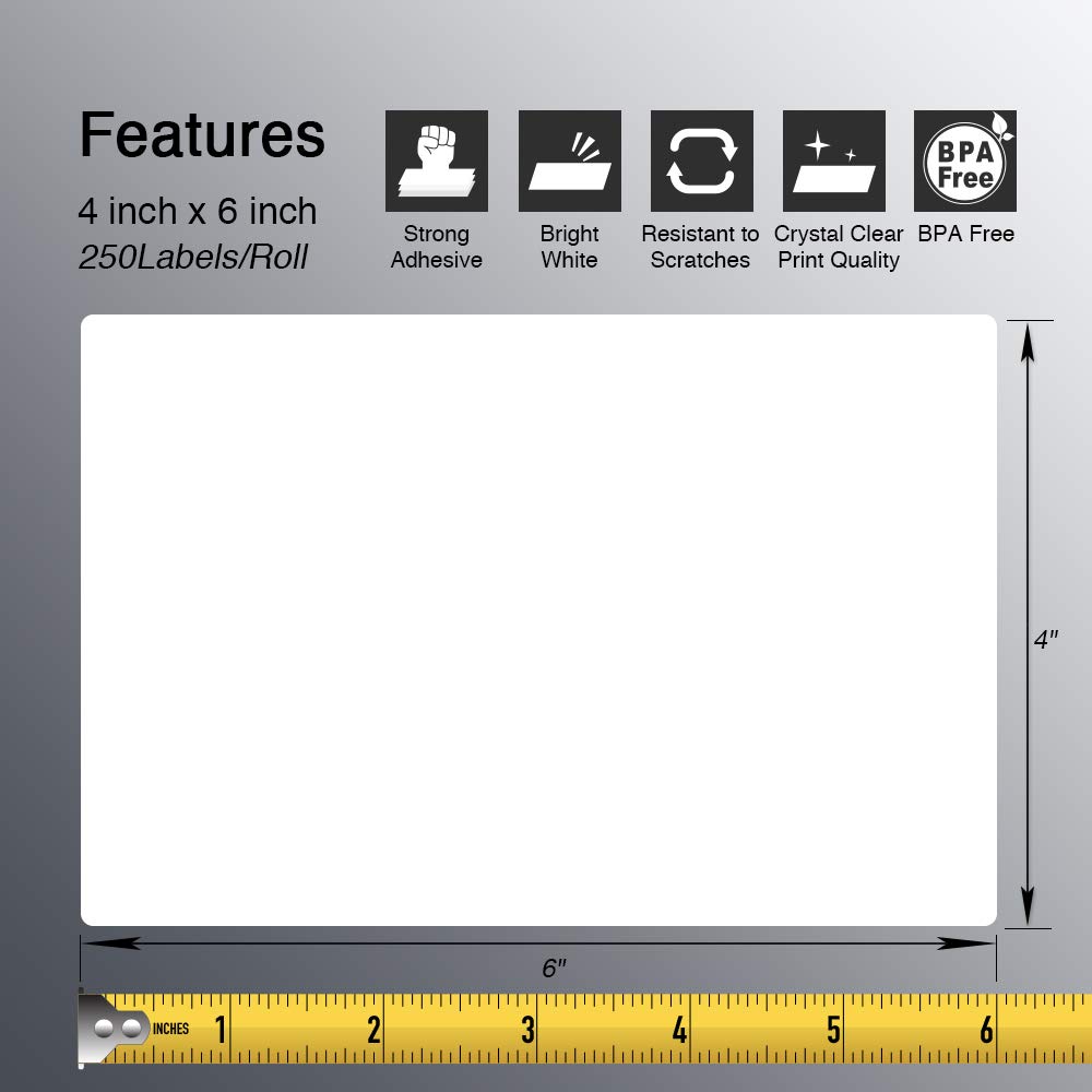 BETCKEY - 4" x 6" (102 mm x 152 mm) Shipping Labels Compatible with Zebra & Rollo Label Printer(not for dymo 4XL), Premium Adhesive & Perforated [12 Rolls, 3000 Labels]