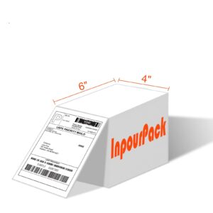 inpourpack 4" x 6" fanfold labels direct thermal labels, shipping package labels with perforated line for thermal printers (1000 labels/stack, 1 stack)