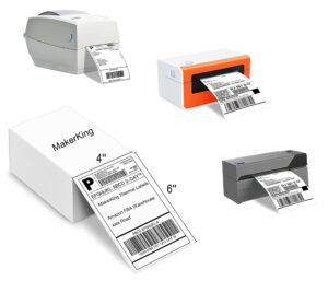 thermal labels 4x6, makerking direct thermal printer shipping label (1000 4x6 fan-fold labels), white mailing fanfold postage labels compatible with rollo, munbyn, idprt, zebra thermal label printer