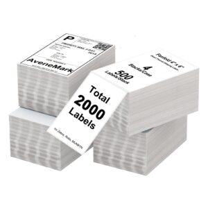 avenemark 4 stacks 2000 labels 4" x 6" fanfold direct thermal labels, postage shipping labels paper with perforated, strong adhesive label for zebra, rollo, munbyn thermal printer,500 labels per stack