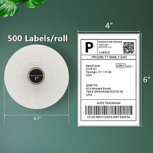 EastCrane 4x6 Thermal Shipping Lables Roll, 500 Labels/Roll,Compatible with Rollo Zebra MUNBYN JADNES Phomemo IDPRT,Commercial Grade,Permanent Adhesive,Perforated