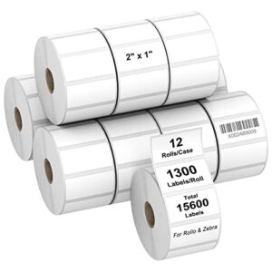 avenemark 12 rolls 2" x 1" direct thermal labels for barcodes postage address shipping labels compatible with rollo & zebra desktop printers adhesive - 1300 labels/roll