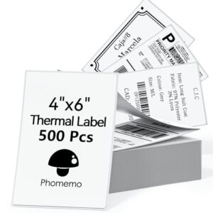 phomemo 4x6 thermal direct shipping label, 4''x 6'' fan-fold labels, compatible with rollo, munbyn, zebra, fargo label printer, 1 pack of 500 labels