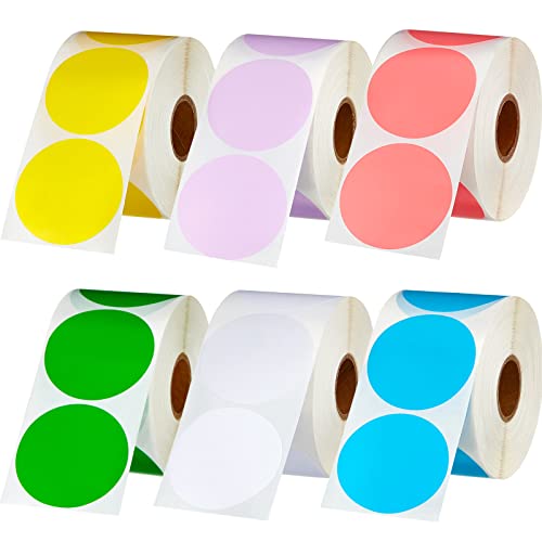 6 Rolls 2 Inch Circle Direct Thermal Sticker Labels, Round Printer Label Dot Sticker for Color Coding, Envelope Seal, Inventory, Business Labeling, Compatible with Rollo, Zebra (Vivid Color)