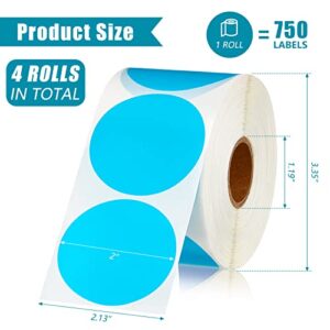 6 Rolls 2 Inch Circle Direct Thermal Sticker Labels, Round Printer Label Dot Sticker for Color Coding, Envelope Seal, Inventory, Business Labeling, Compatible with Rollo, Zebra (Vivid Color)