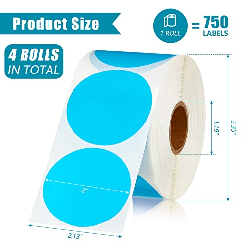 6 Rolls 2 Inch Circle Direct Thermal Sticker Labels, Round Printer Label Dot Sticker for Color Coding, Envelope Seal, Inventory, Business Labeling, Compatible with Rollo, Zebra (Vivid Color)