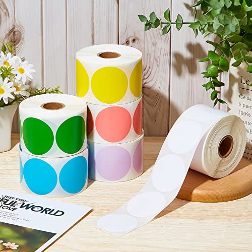 6 Rolls 2 Inch Circle Direct Thermal Sticker Labels, Round Printer Label Dot Sticker for Color Coding, Envelope Seal, Inventory, Business Labeling, Compatible with Rollo, Zebra (Vivid Color)