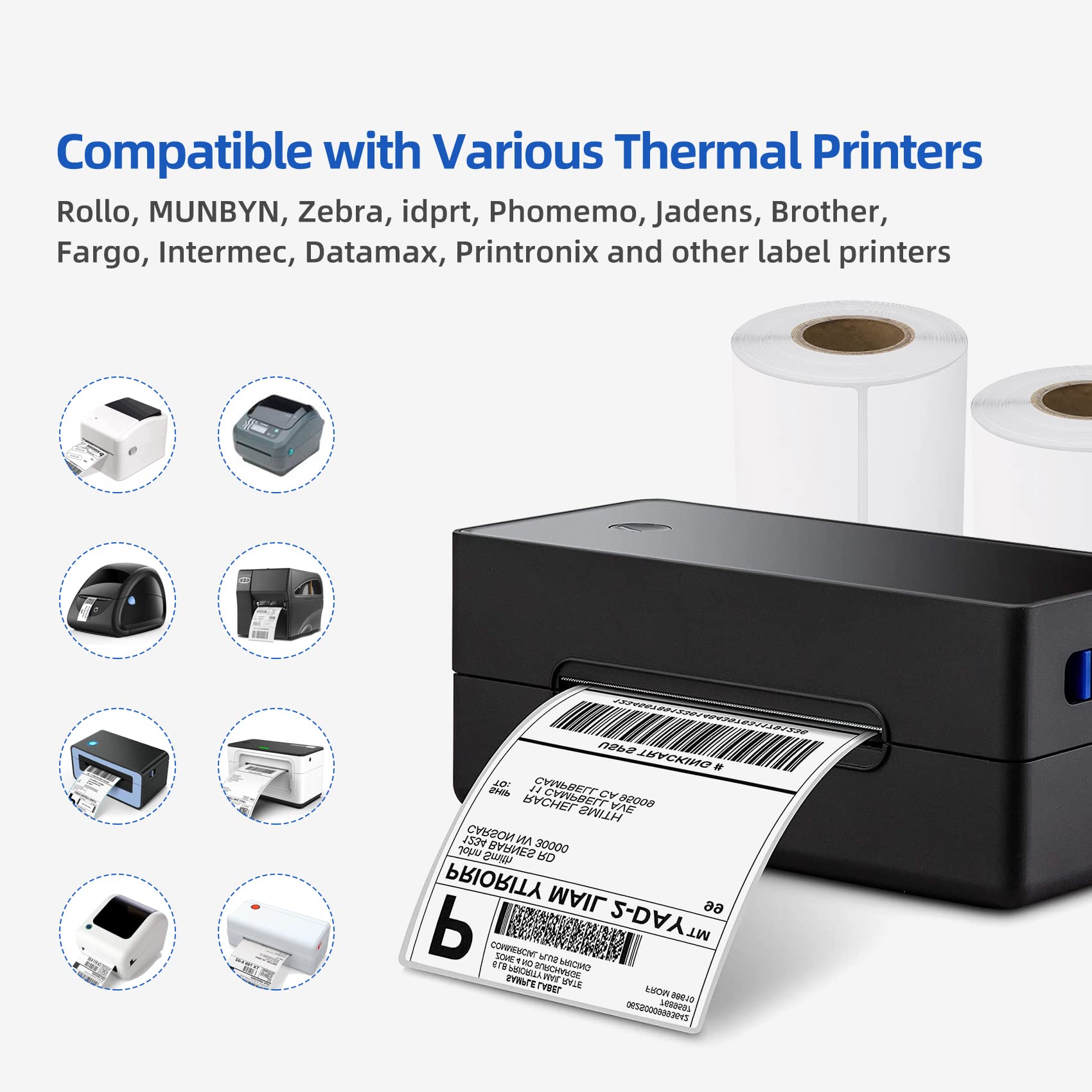 AKOGIRSE 4"x6" Direct Thermal Shipping Labels, 250 Labels/1 Roll, Perforated, Address Mailing Postage Thermal Paper Roll Compatible with MUNBYN, Rollo, Zebra, Jadens, Jiose Printer, Strong Adhesive