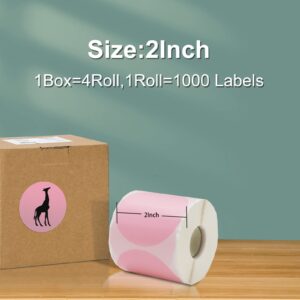 BEEPRT 2" Pink Direct Thermal Labels Stickers, Self-Adhesive Round Custom Thermal Stickers for Small Business Compatible with MUNBYN, JADNES, Rollo, iDPRT, Zebra Label Printers,1000 Labels