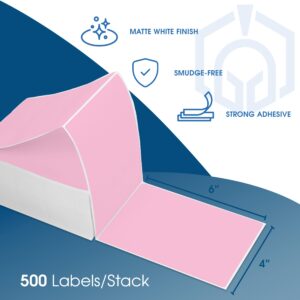 Spartan Industrial Direct Thermal 4" X 6" Fanfold Pink Shipping Labels | (500 Total 4x6 Fan-fold Labels) | Compatible with Rollo, Munbyn, Zebra Thermal Printers | Commercial Grade and Professional